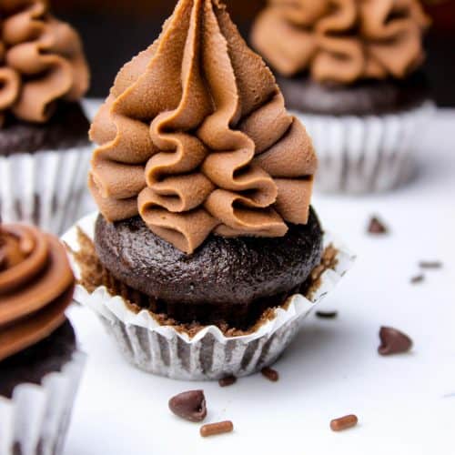 Mini Chocolate Cupcakes with Chocolate Buttercream - Greedy Eats