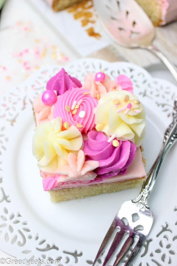 Vanilla Cake with Buttercream Frosting - Greedy Eats