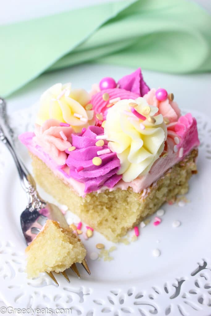 Vanilla Cake with Buttercream Frosting - Greedy Eats